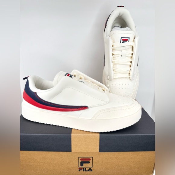 Fila | Shoes | Fila Mens Off White And Navy Red Sneakers | Poshmark